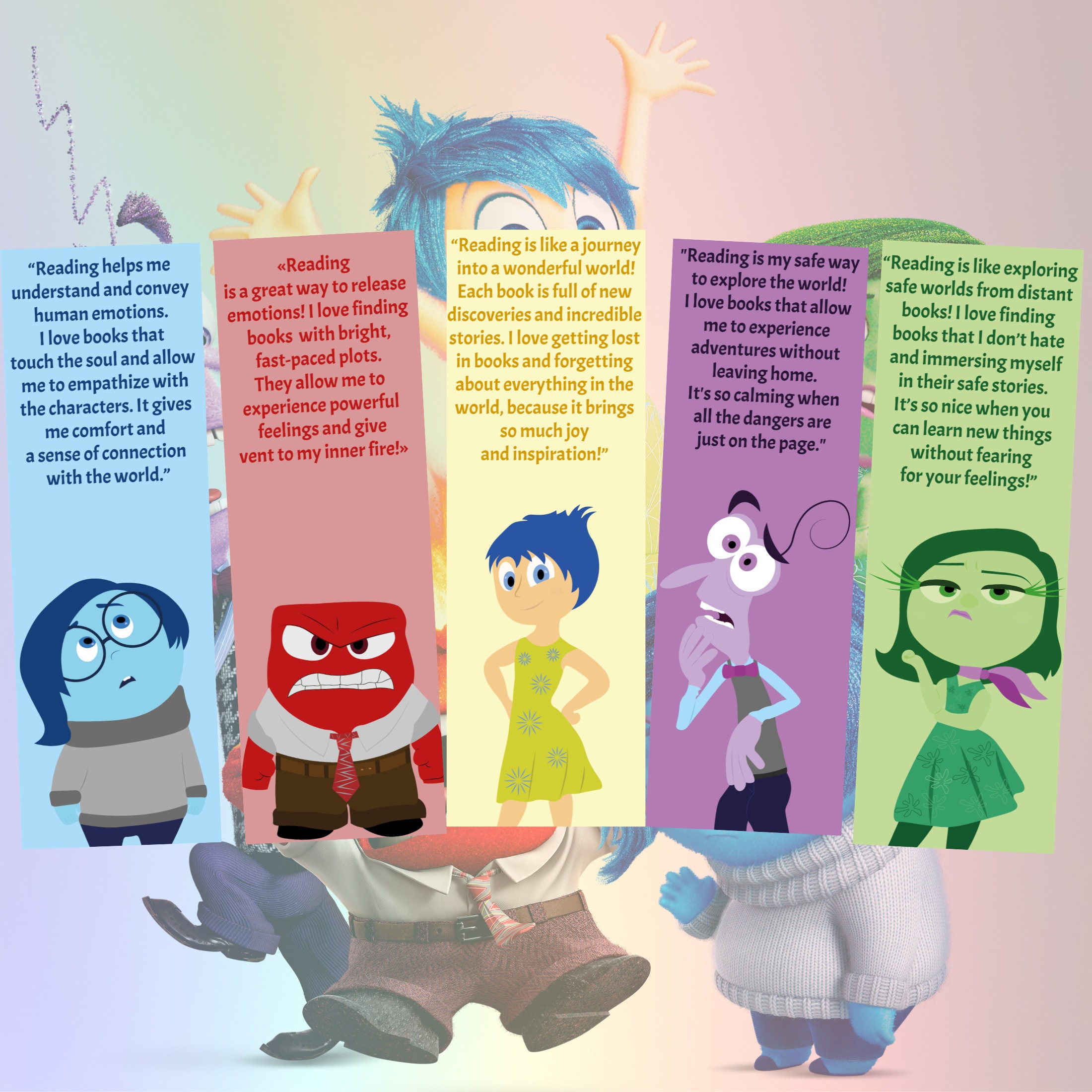 Digital Bookmarks 2*6 - Inside Out Characters With Quotes - Instant ...