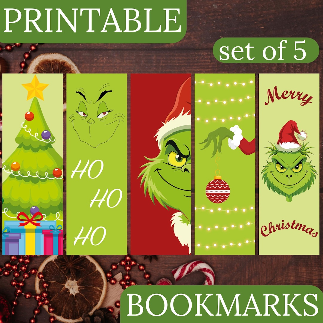 Grinch Bookmarks Printable Christmas Bookmarks for Holiday Reading ...