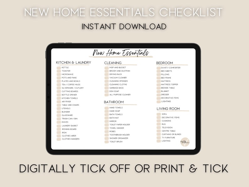 New Home Essentials Checklist, New Home, Moving Home, Digital Checklist ...