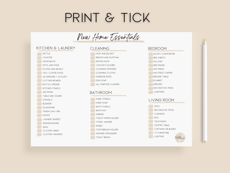 New Home Essentials Checklist, New Home, Moving Home, Digital Checklist ...