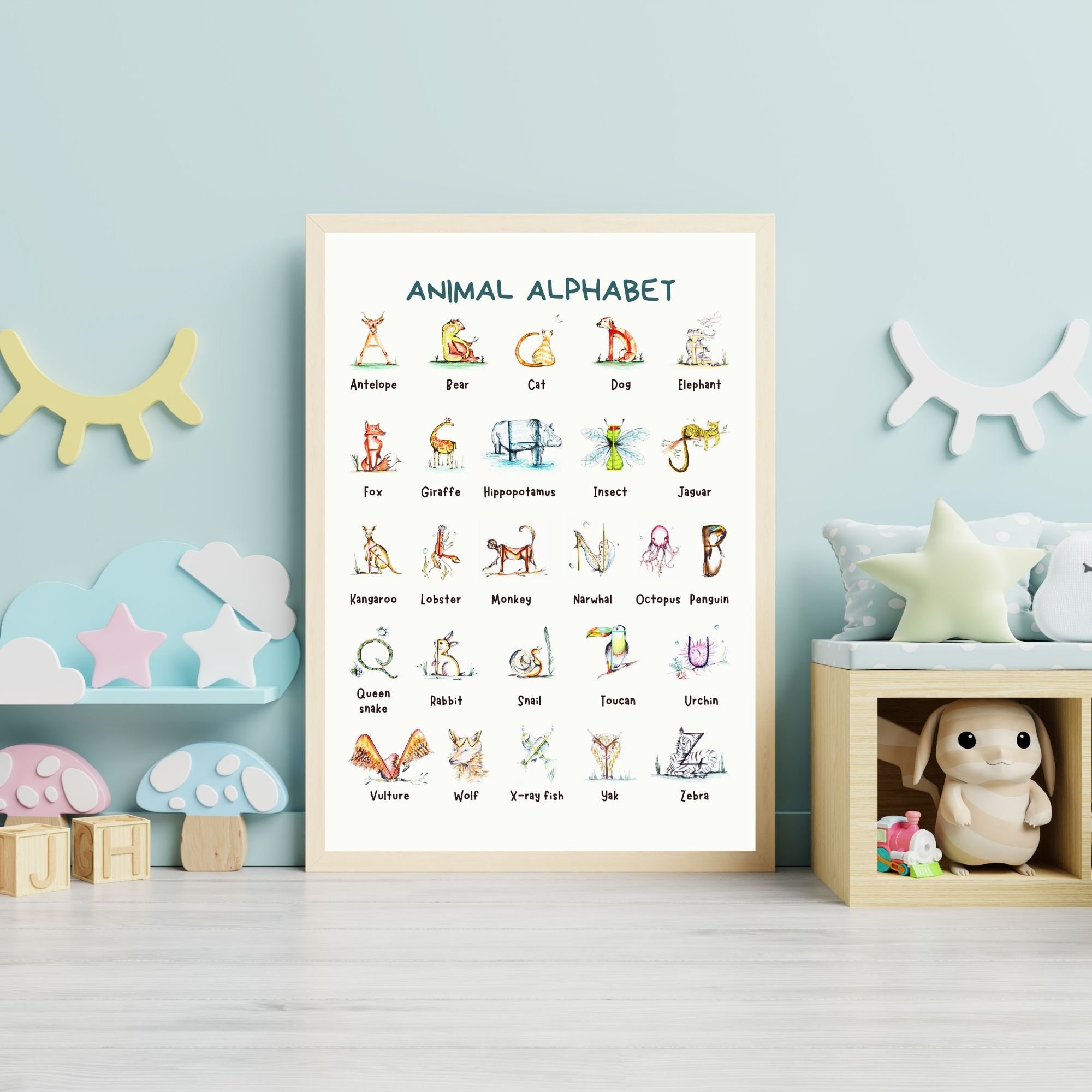 Printable Educational Poster ABC Animal Poster Alphabet Poster Waldorf ...