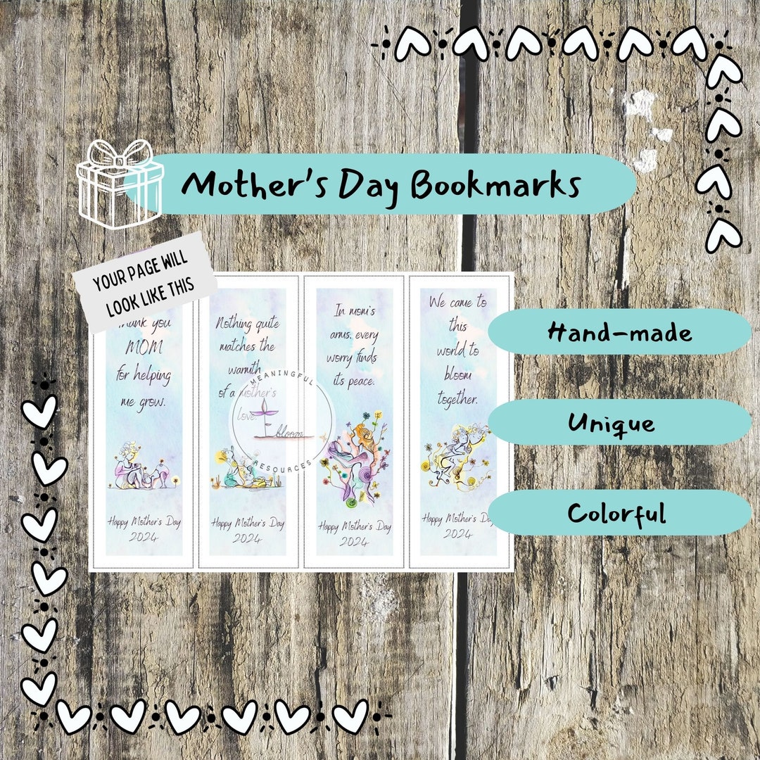 Reading Printable Bookmarks for Mother's Day Gift, Hand Drawn ...