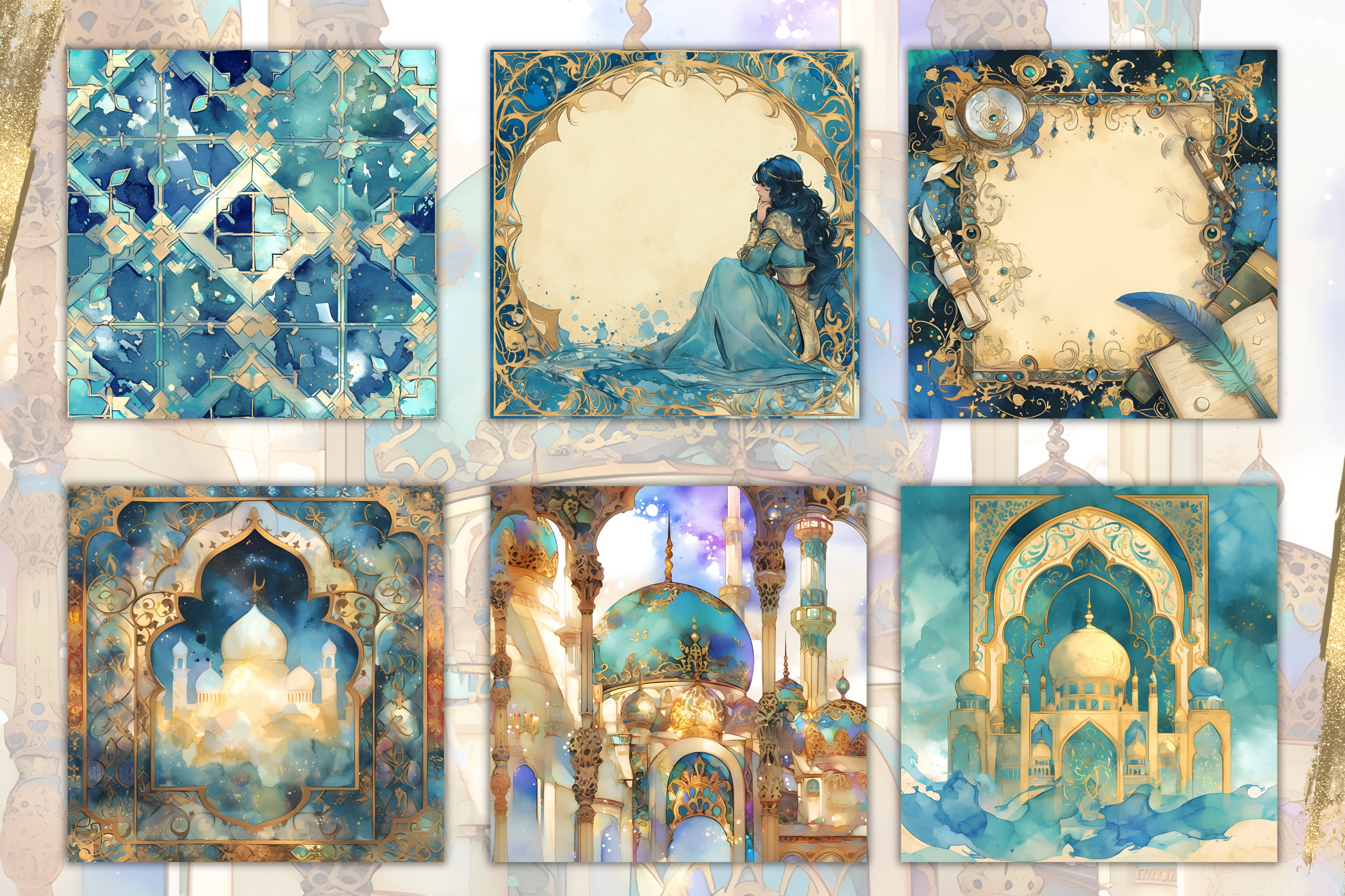 Islamic Pastel Arabic Digital Paper Watercolor Islamic Arabian Junk ...