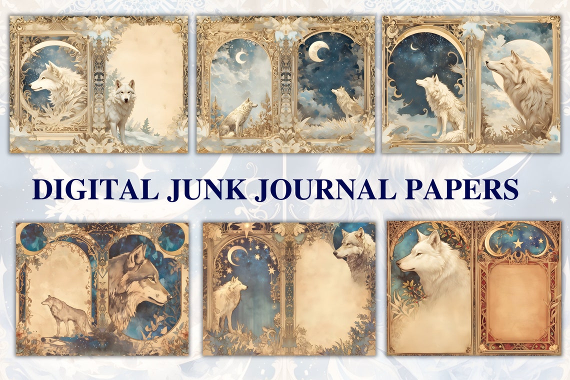 Majesic Wolves Junk Journal Pages Wolf Digital Journal Kit Grimoire ...