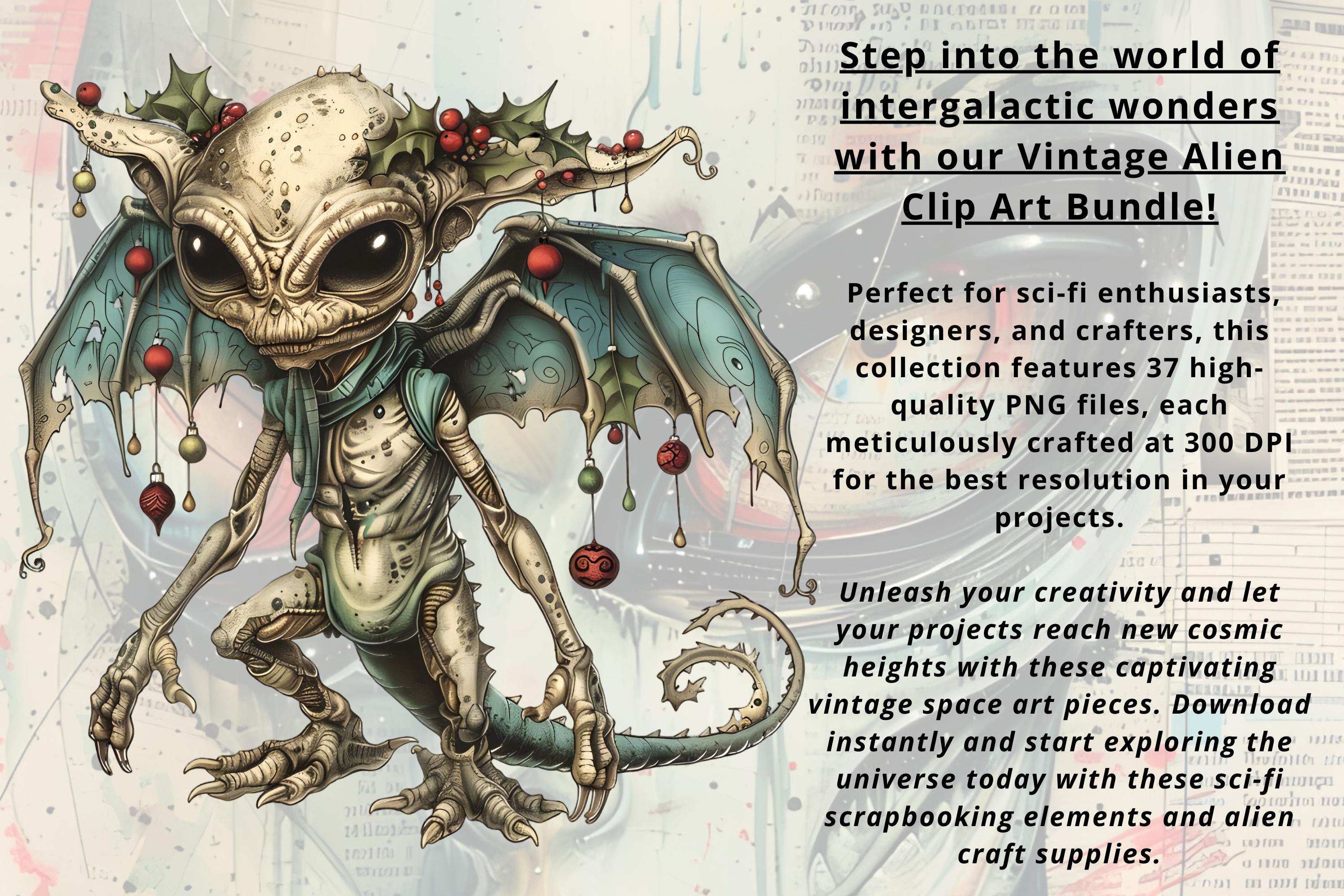 COMMERCIAL USE Alien Christmas Clip Art Vintage Aliens Clip Art Alien ...