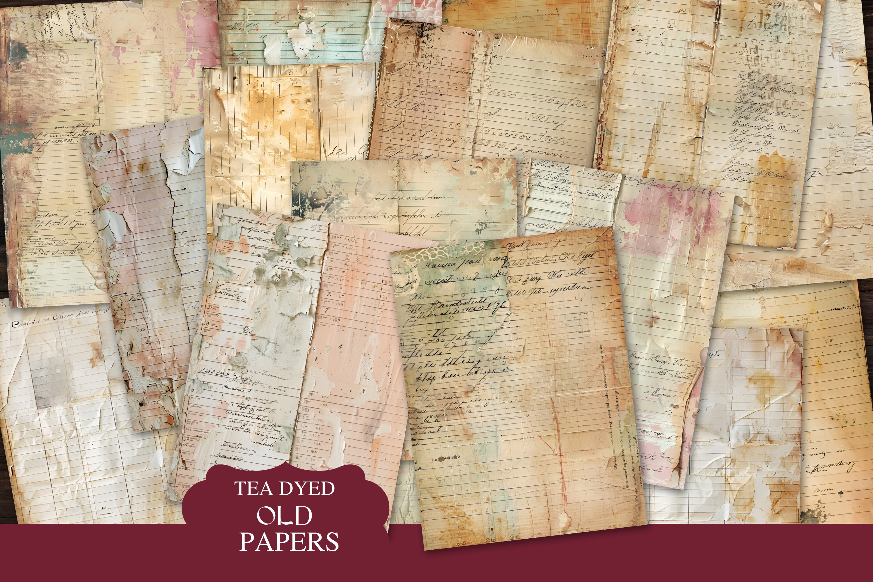 Pastel Tea Dyed Papers Printable Old Papers Shabby Chic Papers ...