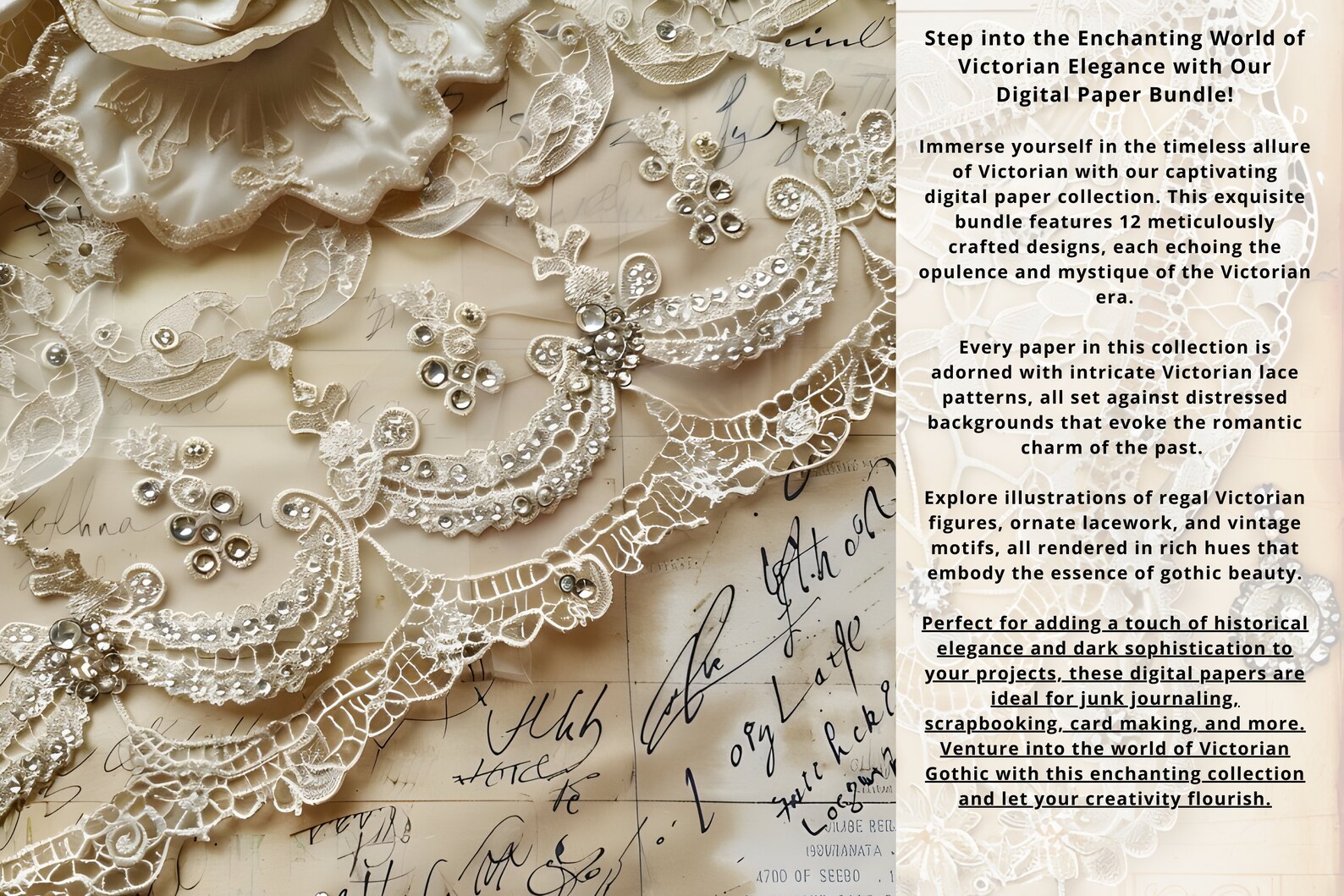 Creme Lace Digital Papers Lady Junk Journal Old Lace Printable Gothic ...