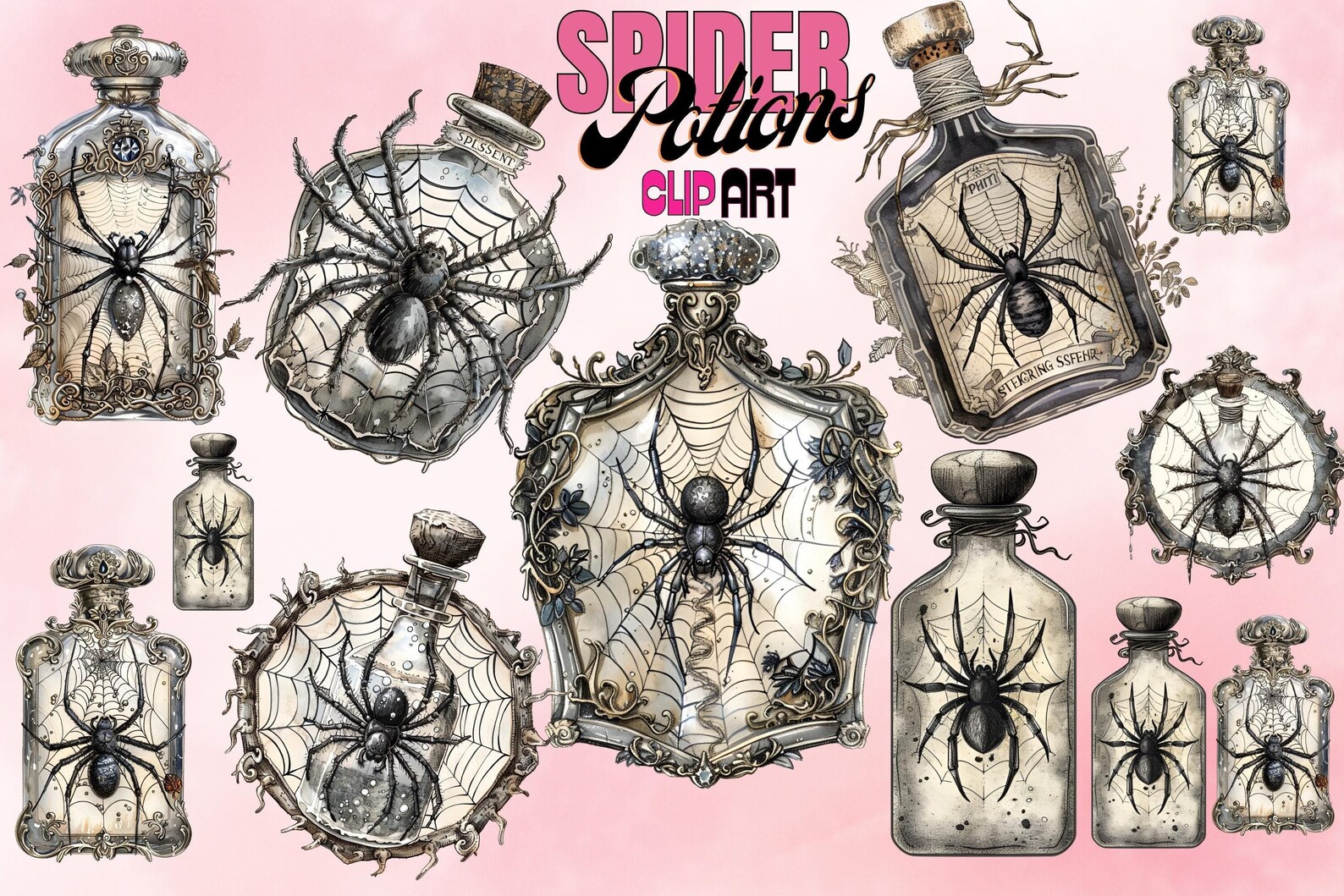 Spider Potion Clip Art Witch Potion Labels Witchy Potion Bottle Art ...