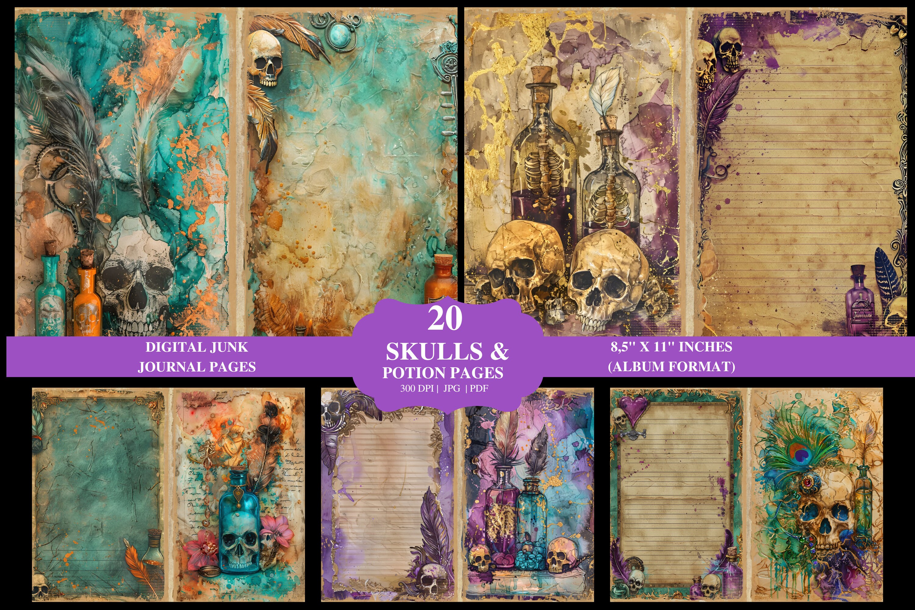 Skulls and Potions Junk Journal Skull Paper Skeleton Journal Kit ...