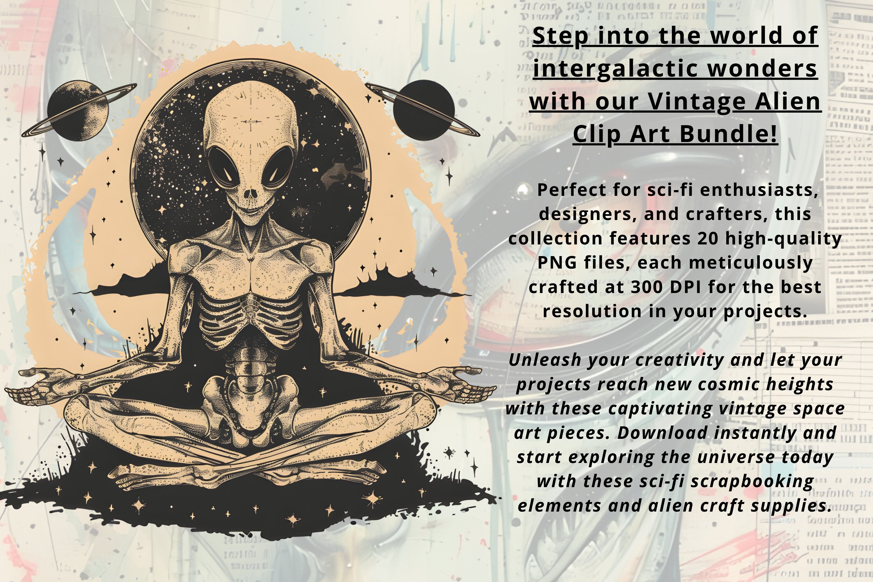 Vintage Alien Clip Art Vintage Aliens Clip Art Alien Digital Art Alien ...