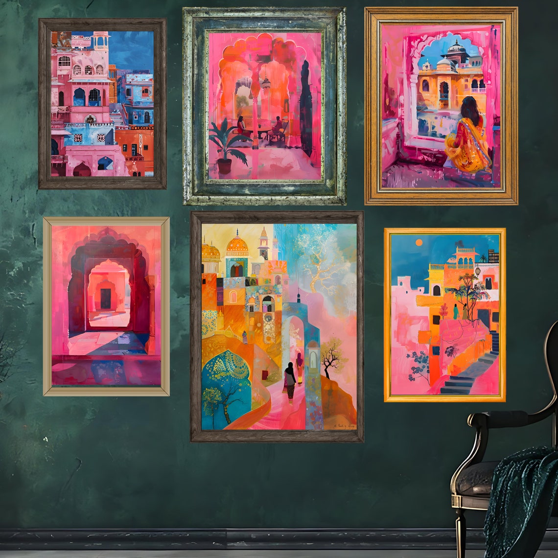 Set of 10 Indian Wall Art Download Pink City Wall Decor Jaipur Digital ...