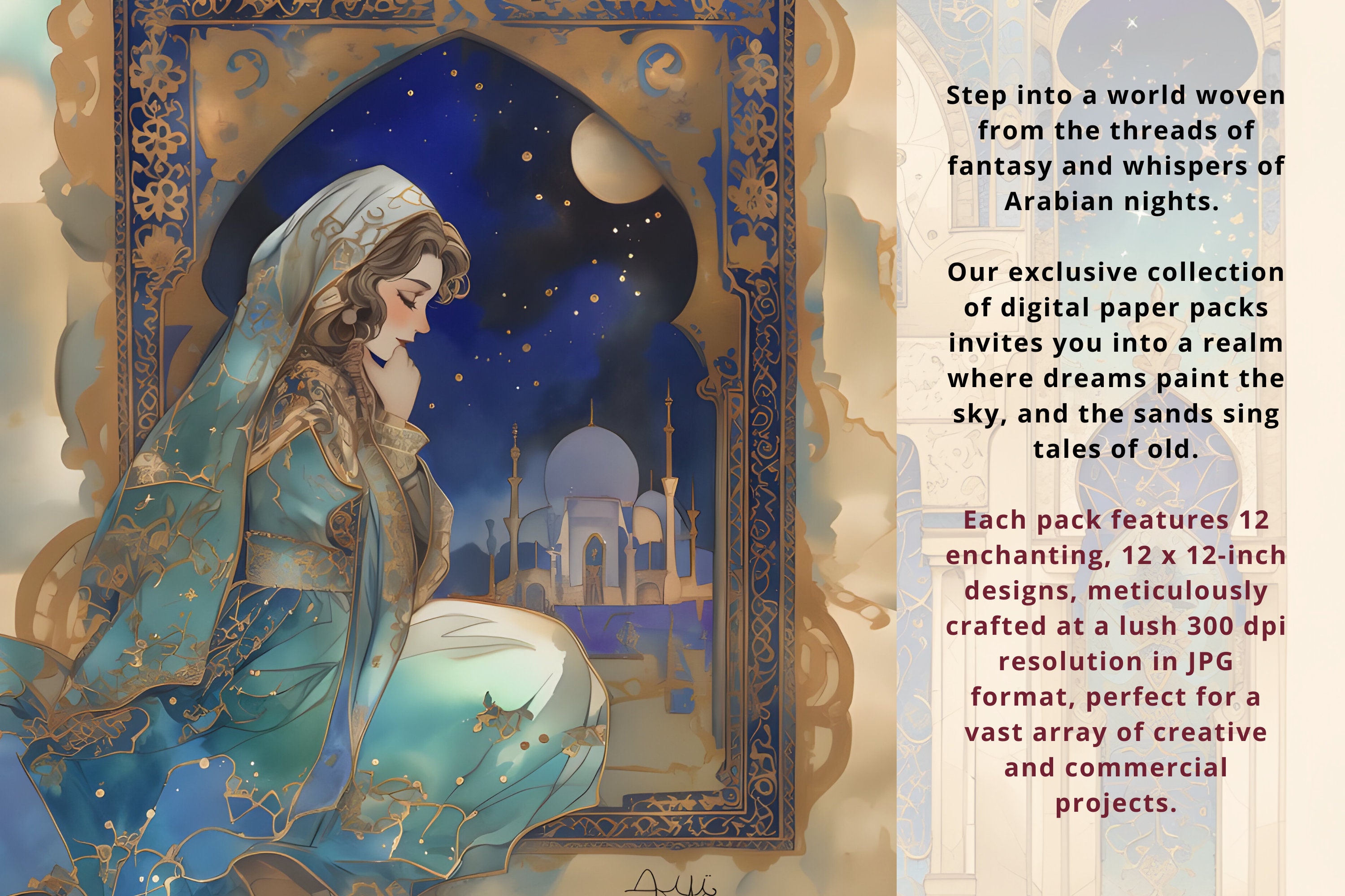 Watercolor Arabian Nights Digital Paper Wall Art Islamic Arabian Junk ...