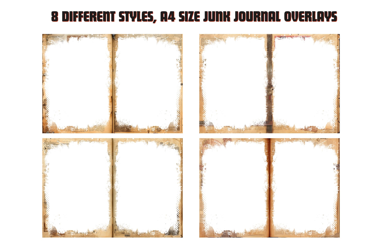 A4 Old Pages Junk Journal Overlays Vintage Journal Overlay Junk Journal ...