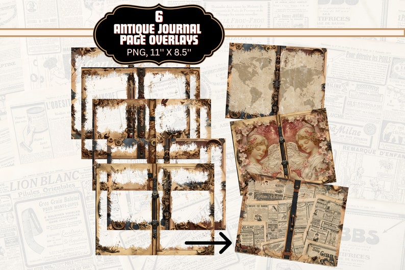 Antique Old Pages Junk Journal Overlays Vintage Journal Overlay Junk ...
