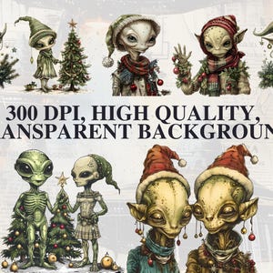 COMMERCIAL USE Alien Christmas Clip Art Vintage Aliens Clip Art Alien ...