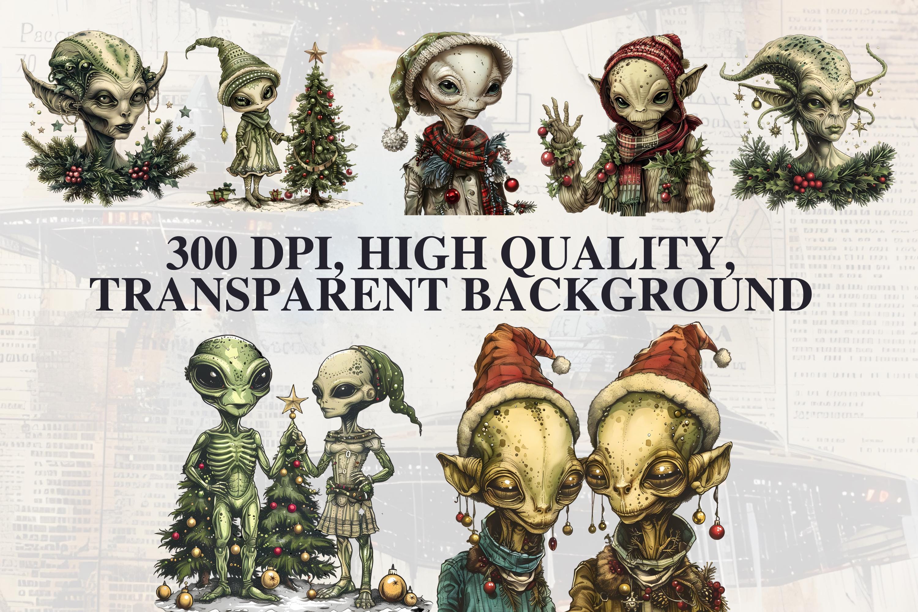 COMMERCIAL USE Alien Christmas Clip Art Vintage Aliens Clip Art Alien ...