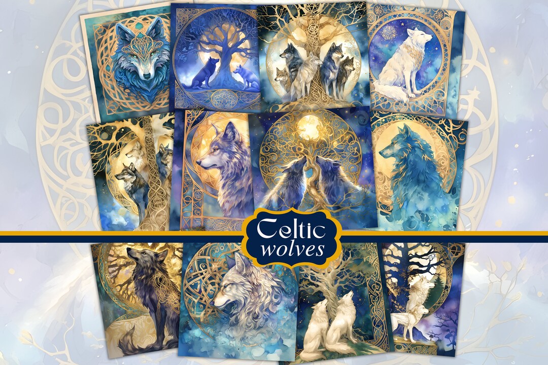 Mystic Wolves Digital Papers Celtic Wolf Printable Paper Bundle Wolf ...