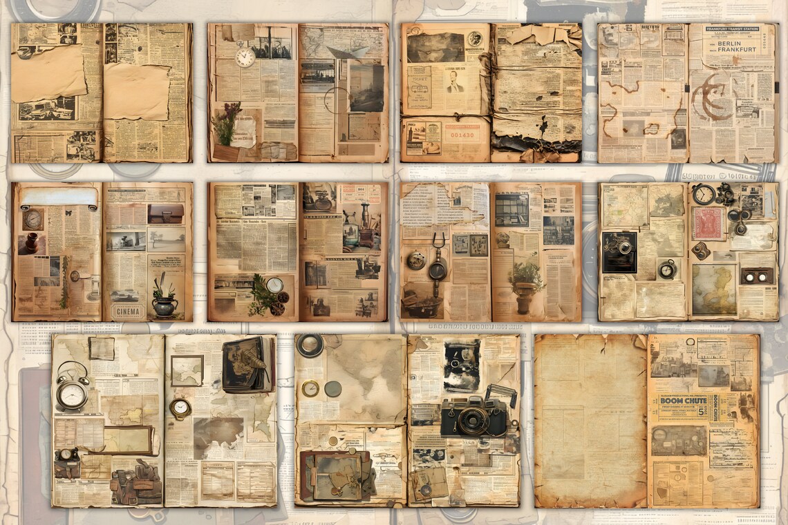 Newsprint Junk Journal Nostalgic Old Digital Papers Aged Journal Paper ...