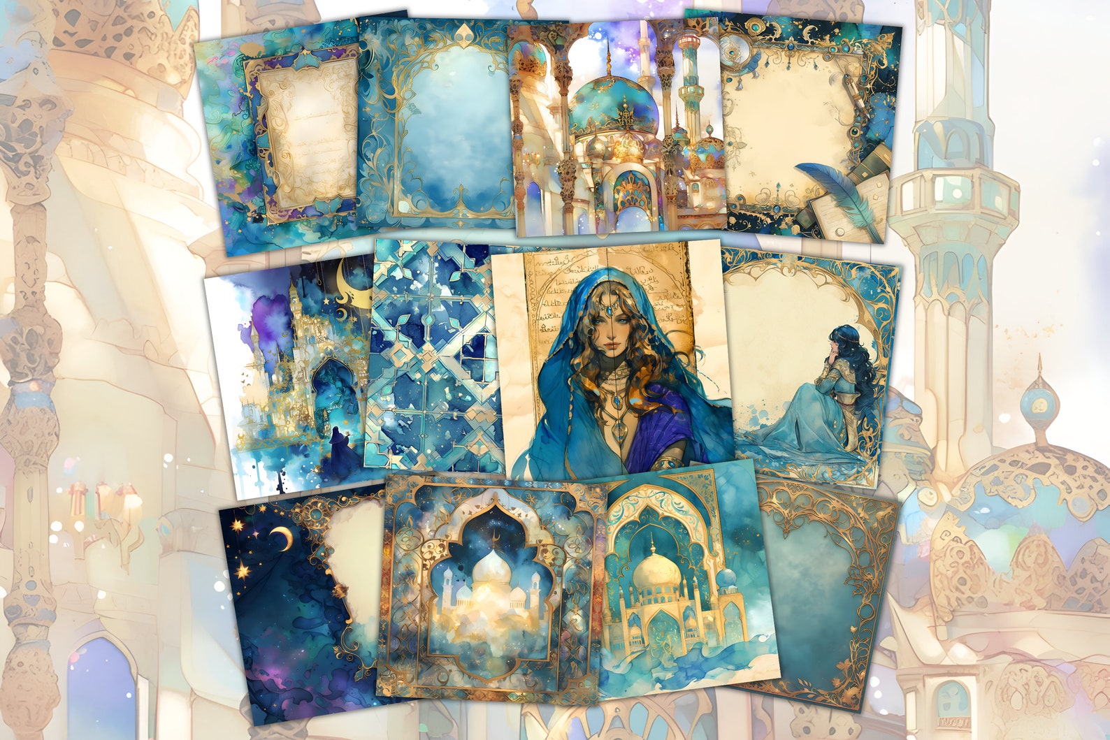 Islamic Pastel Arabic Digital Paper Watercolor Islamic Arabian Junk ...