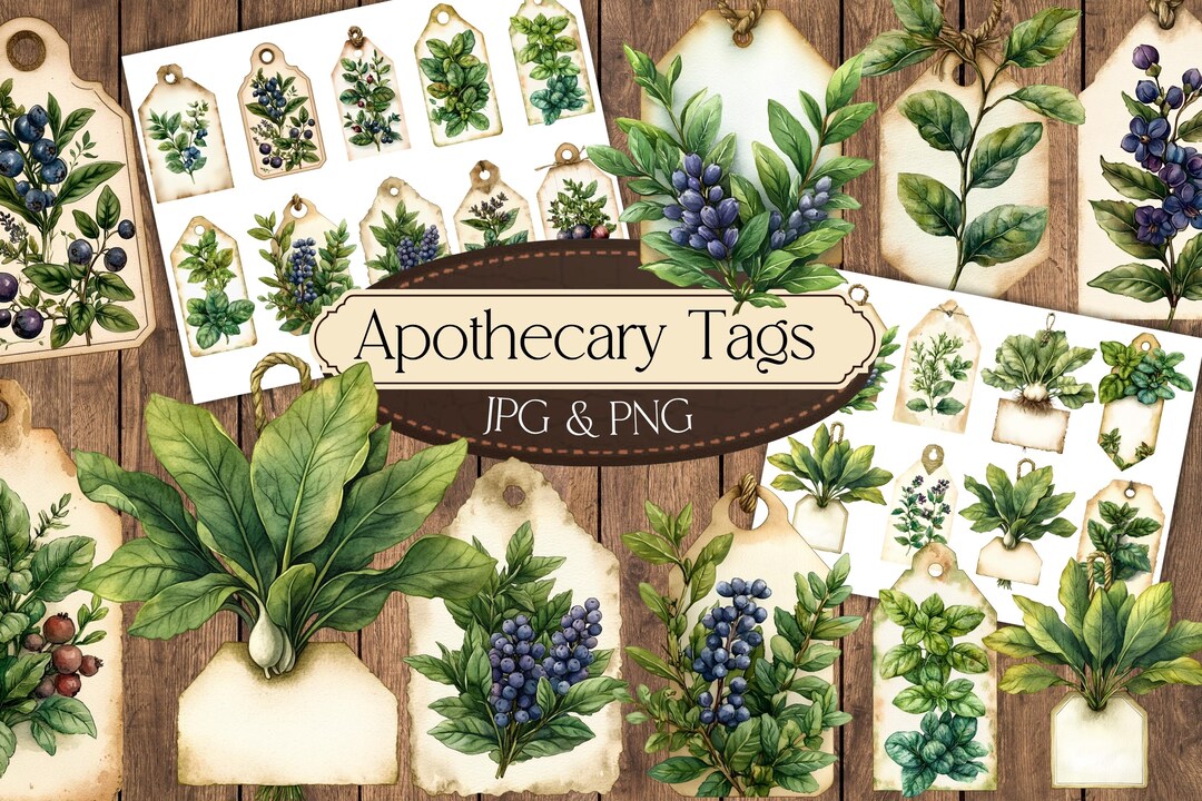 Botanical Apothecary Tags & Labels Vintage Herb Ephemera Medicinal ...