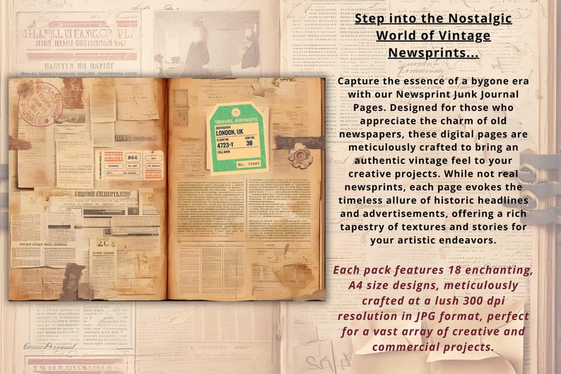 Newsprint A4 Junk Journal Printable Old Papers Neutral Vintage Papers ...