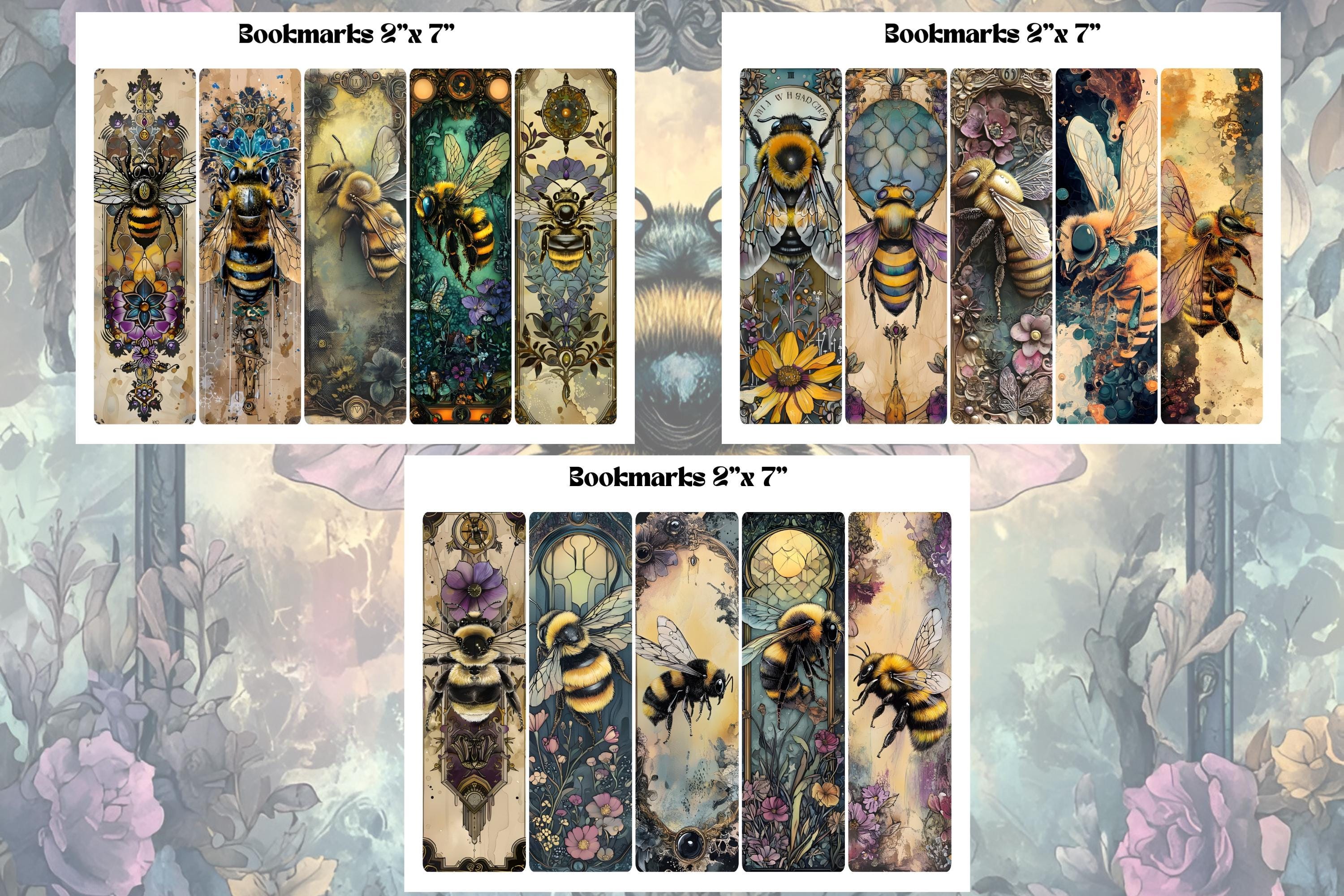 Vintage Bees Digital Bookmarks Honey Bees Bookmarks Eco-friendly ...