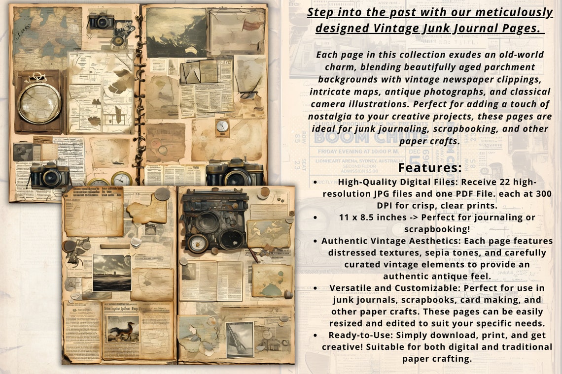 Newsprint Junk Journal Nostalgic Old Digital Papers Aged Journal Paper ...