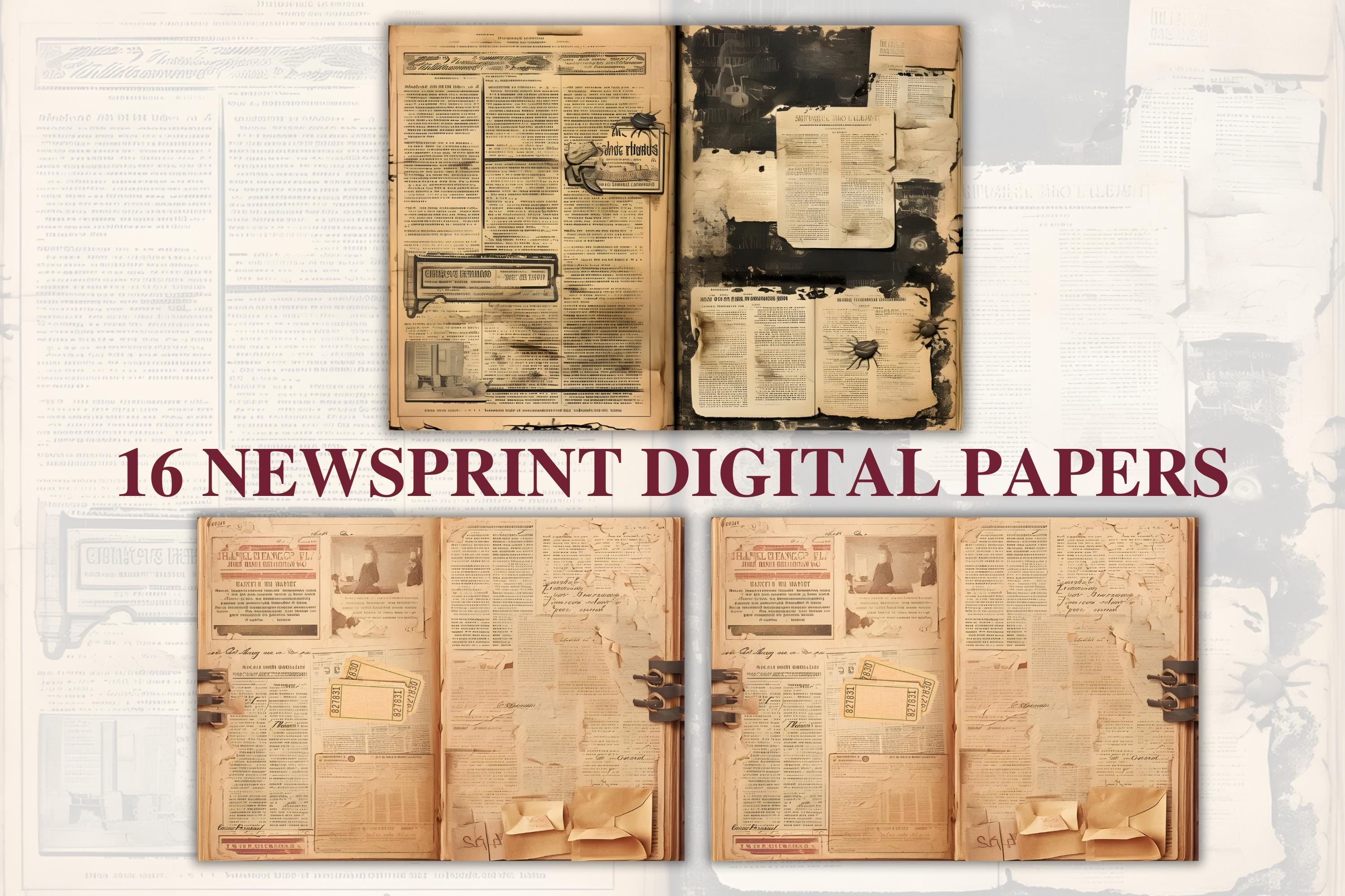 Newsprint A4 Junk Journal Printable Old Papers Neutral Vintage Papers ...