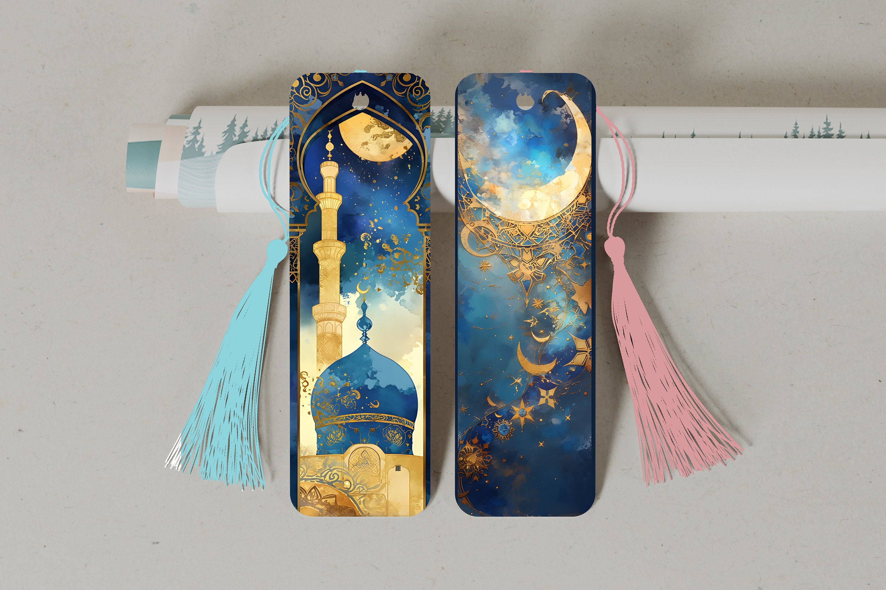 Arabic Digital Bookmark Designs Pastel Islamic Bookmarks Watercolor ...