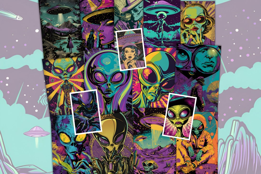 Retro Alien Half Pages Alien ATC Cards Aliens Junk Journal UFO ...
