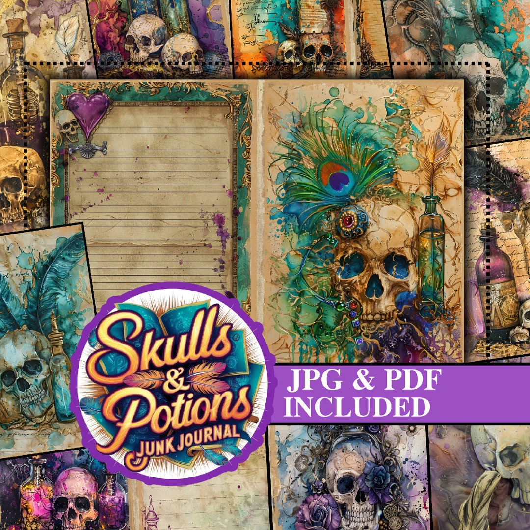 Skulls and Potions Junk Journal Skull Paper Skeleton Journal Kit ...