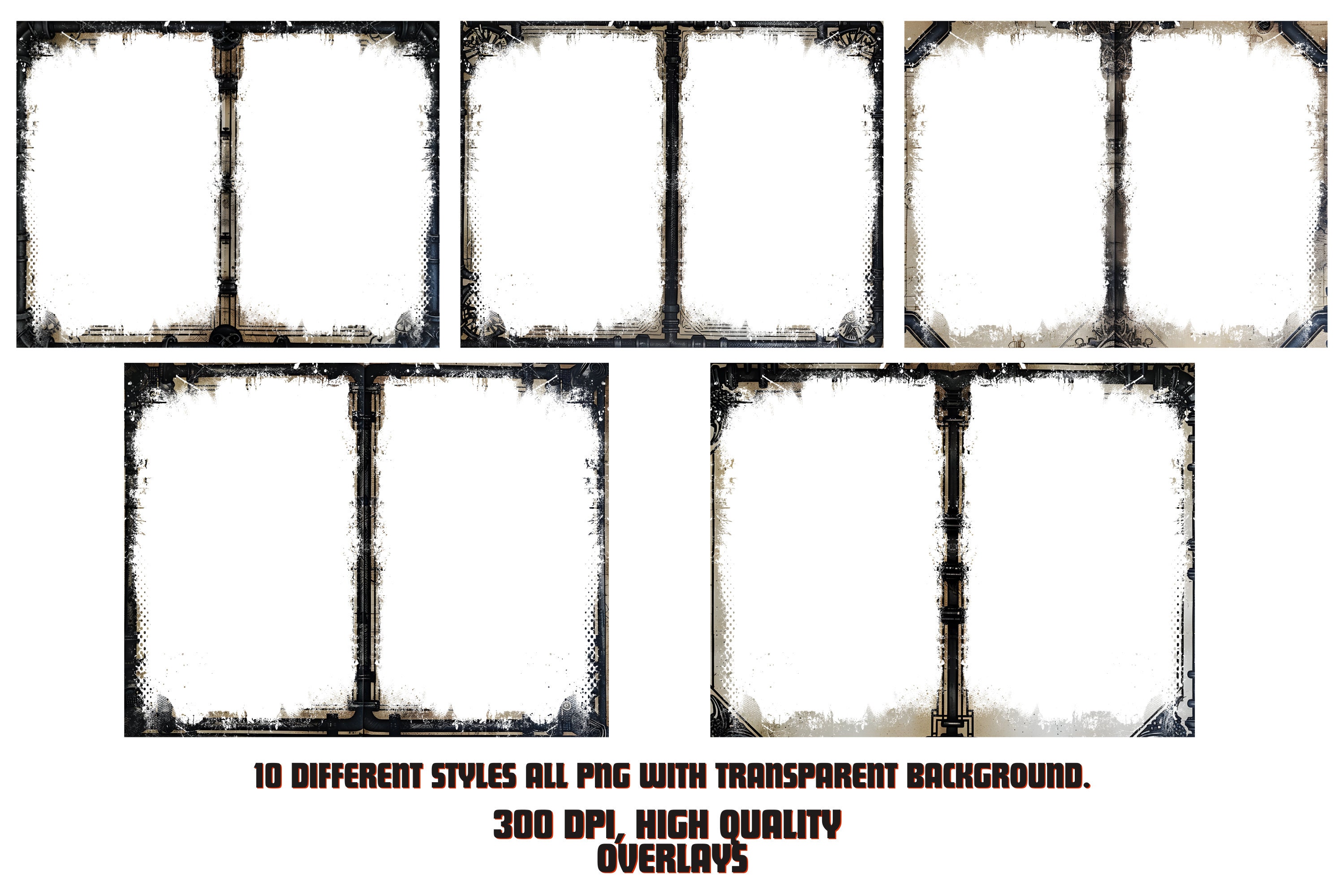 Steampunk Border Junk Journal Overlays Industrial Steampunk Border ...