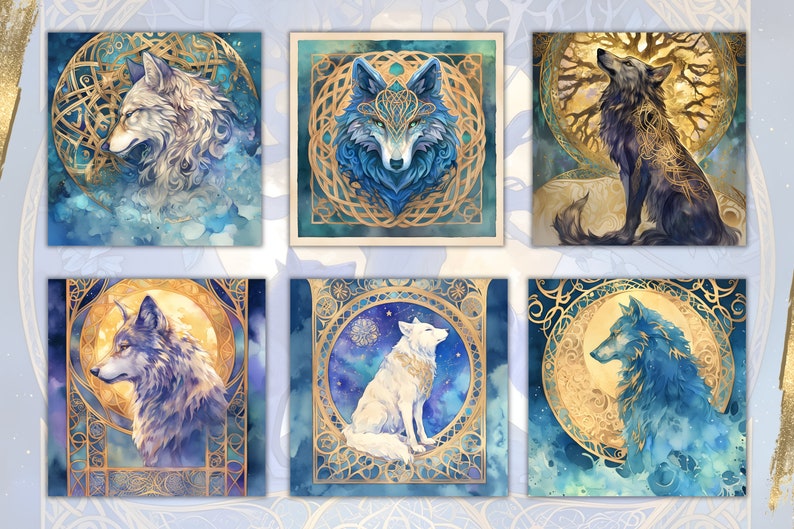 Mystic Wolves Digital Papers Celtic Wolf Printable Paper Bundle Wolf ...