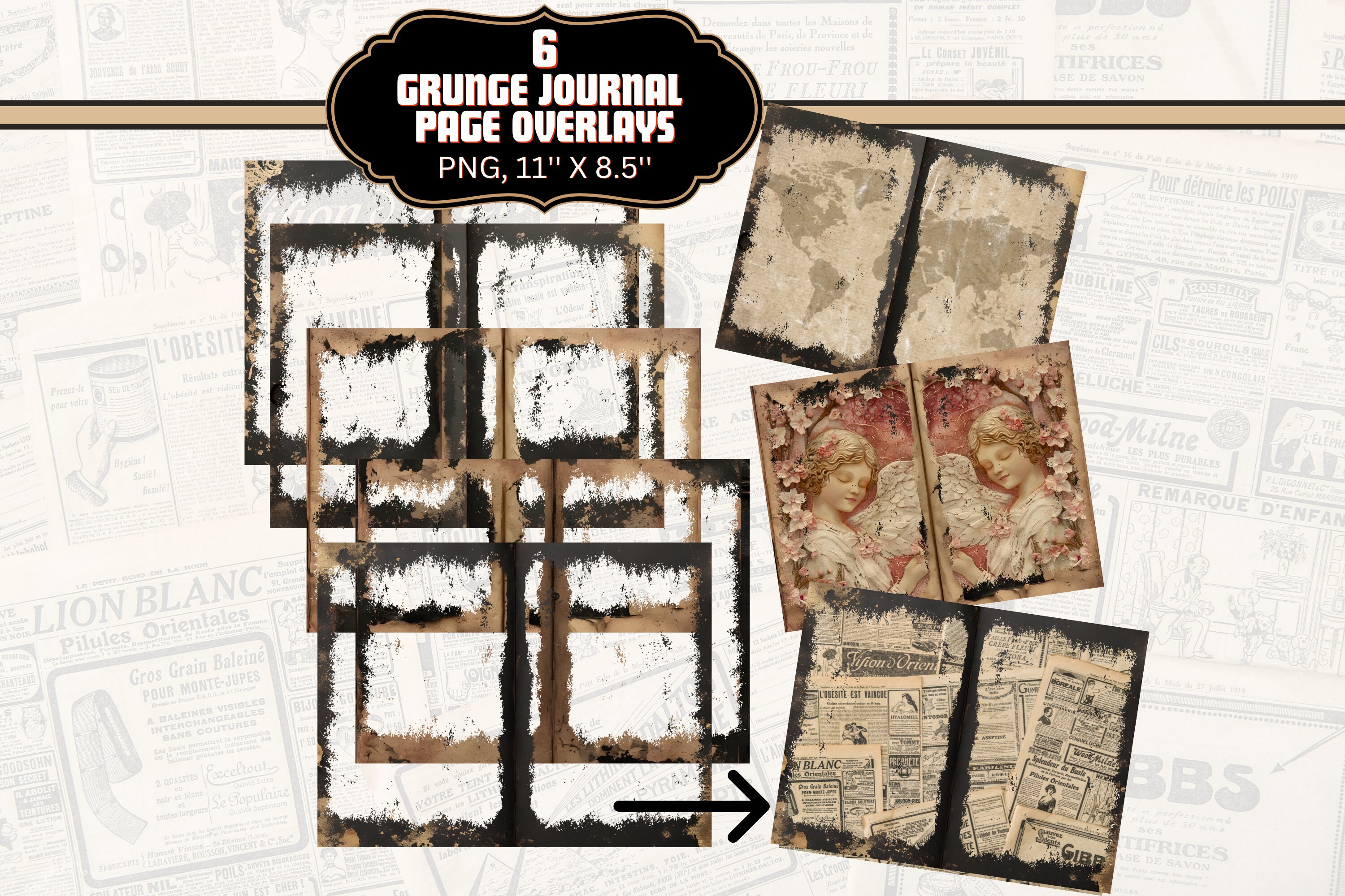 Grunge Old Pages Junk Journal Overlays Vintage Journal Overlay Junk ...