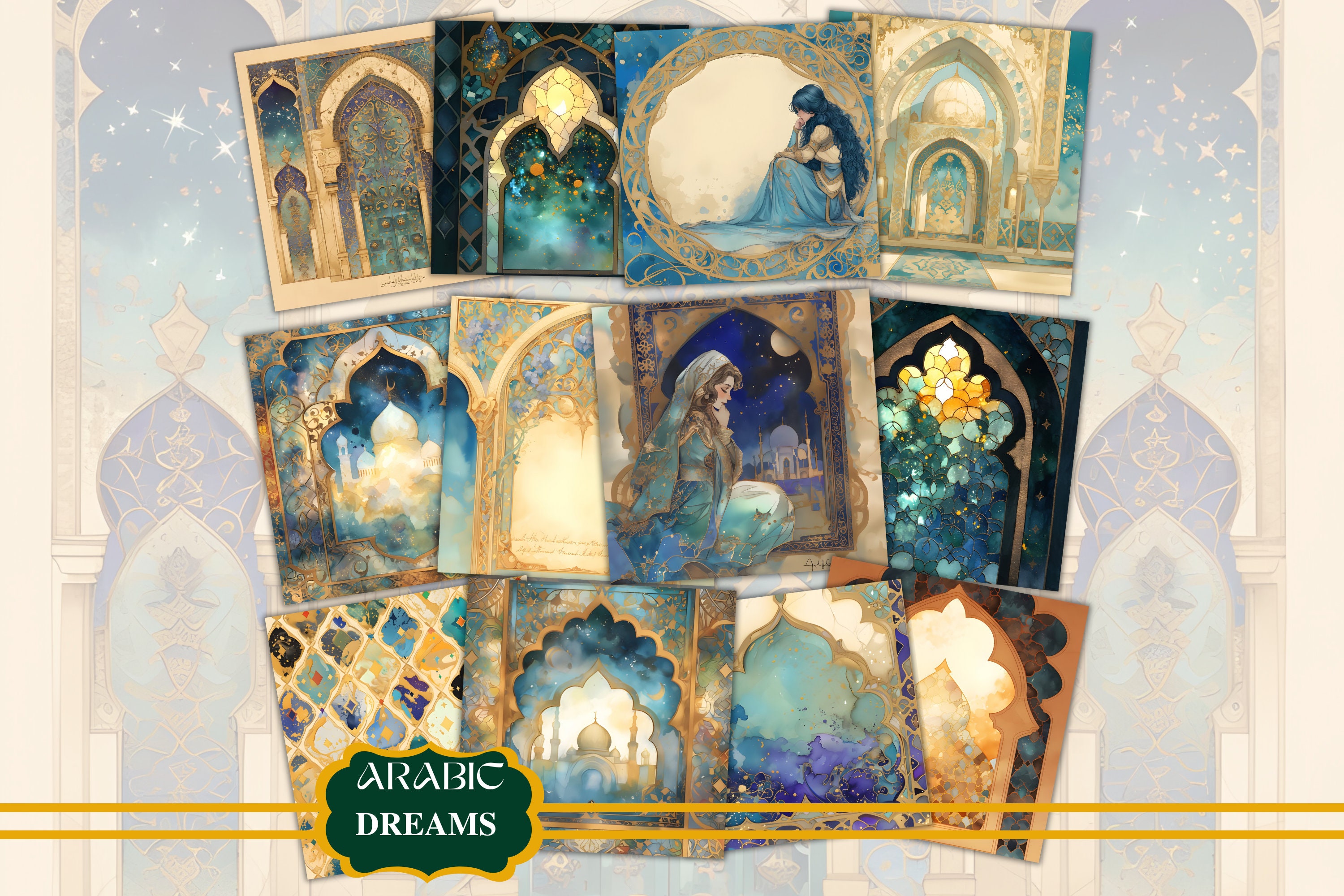 Watercolor Arabian Nights Digital Paper Wall Art Islamic Arabian Junk ...