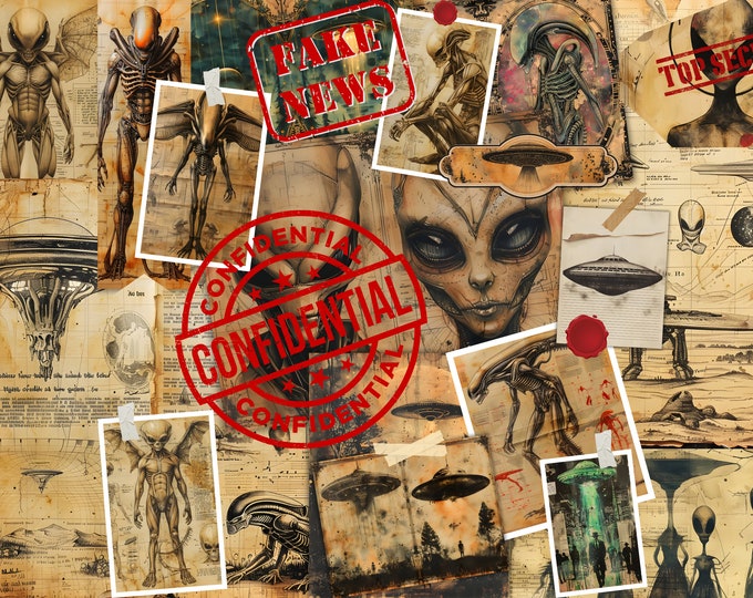 Top Secret Alien Junk Journal Kit Vintage Aliens Junk Journal UFO ...