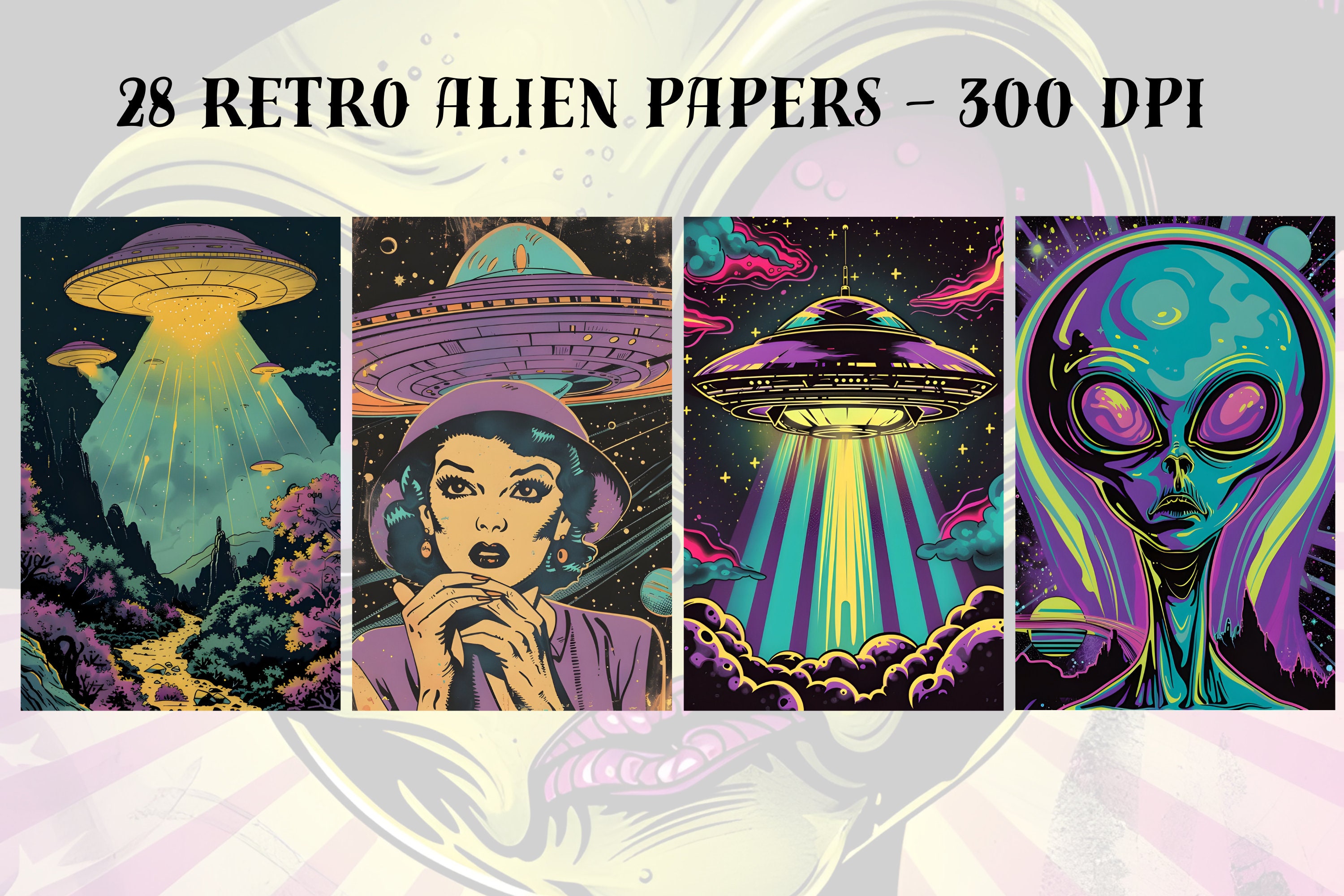Retro Alien Half Pages Alien ATC Cards Aliens Junk Journal UFO ...