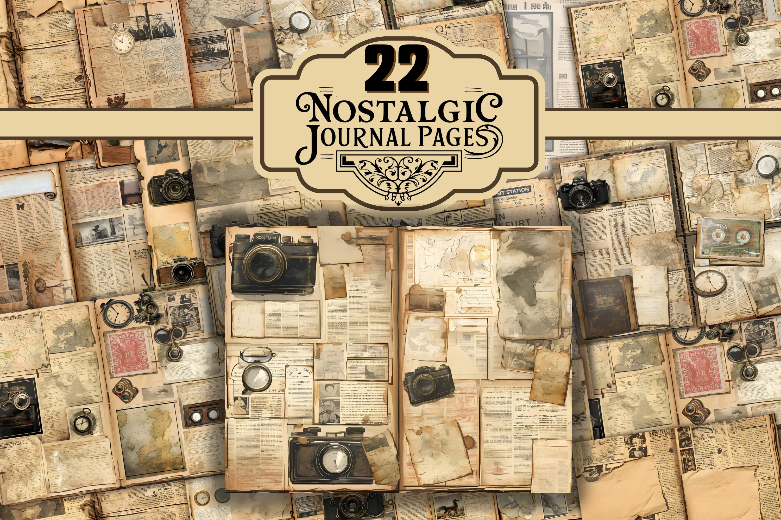 Newsprint Junk Journal Nostalgic Old Digital Papers Aged Journal Paper ...