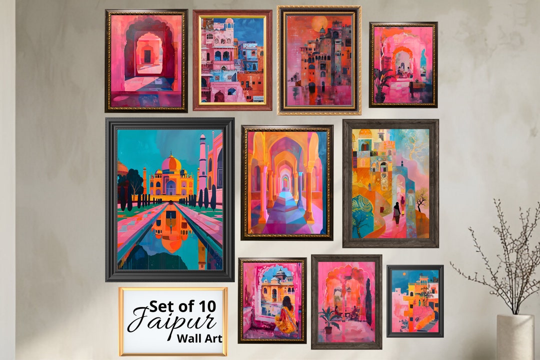 Set of 10 Indian Wall Art Download Pink City Wall Decor Jaipur Digital ...