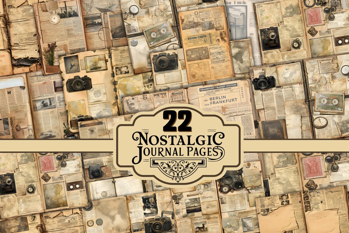 Newsprint Junk Journal Nostalgic Old Digital Papers Aged Journal Paper ...