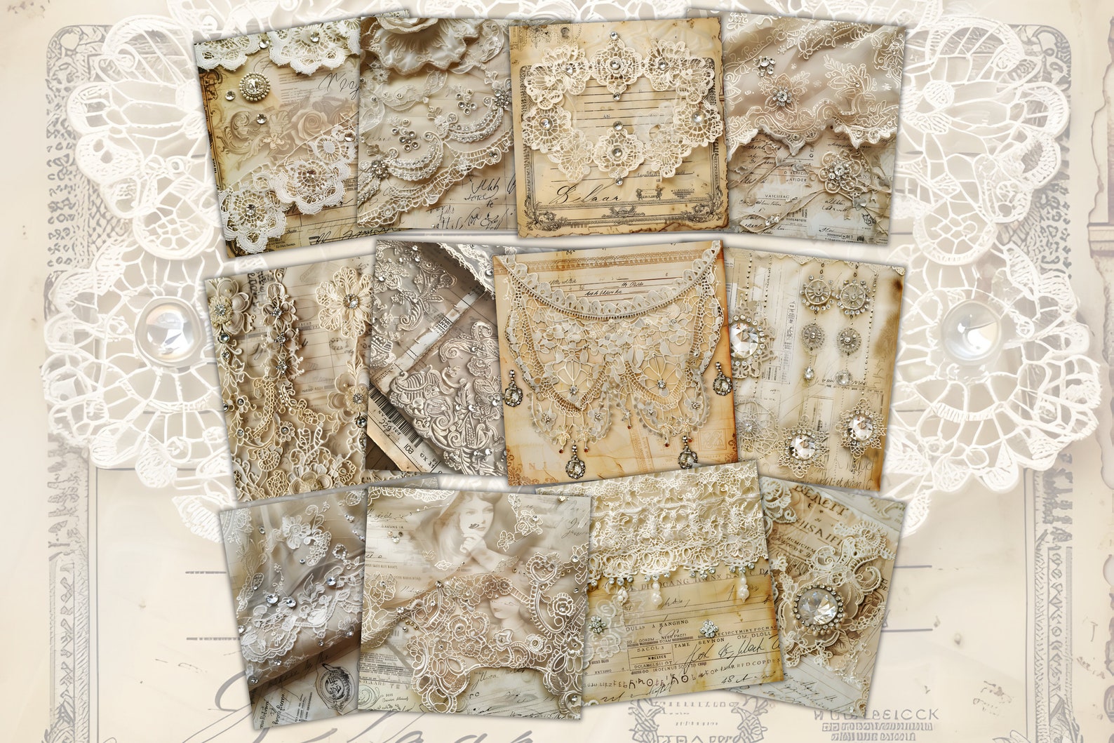 Creme Lace Digital Papers Lady Junk Journal Old Lace Printable Gothic ...