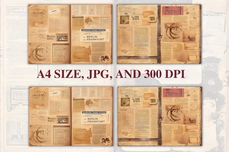 Newsprint A4 Junk Journal Printable Old Papers Neutral Vintage Papers ...