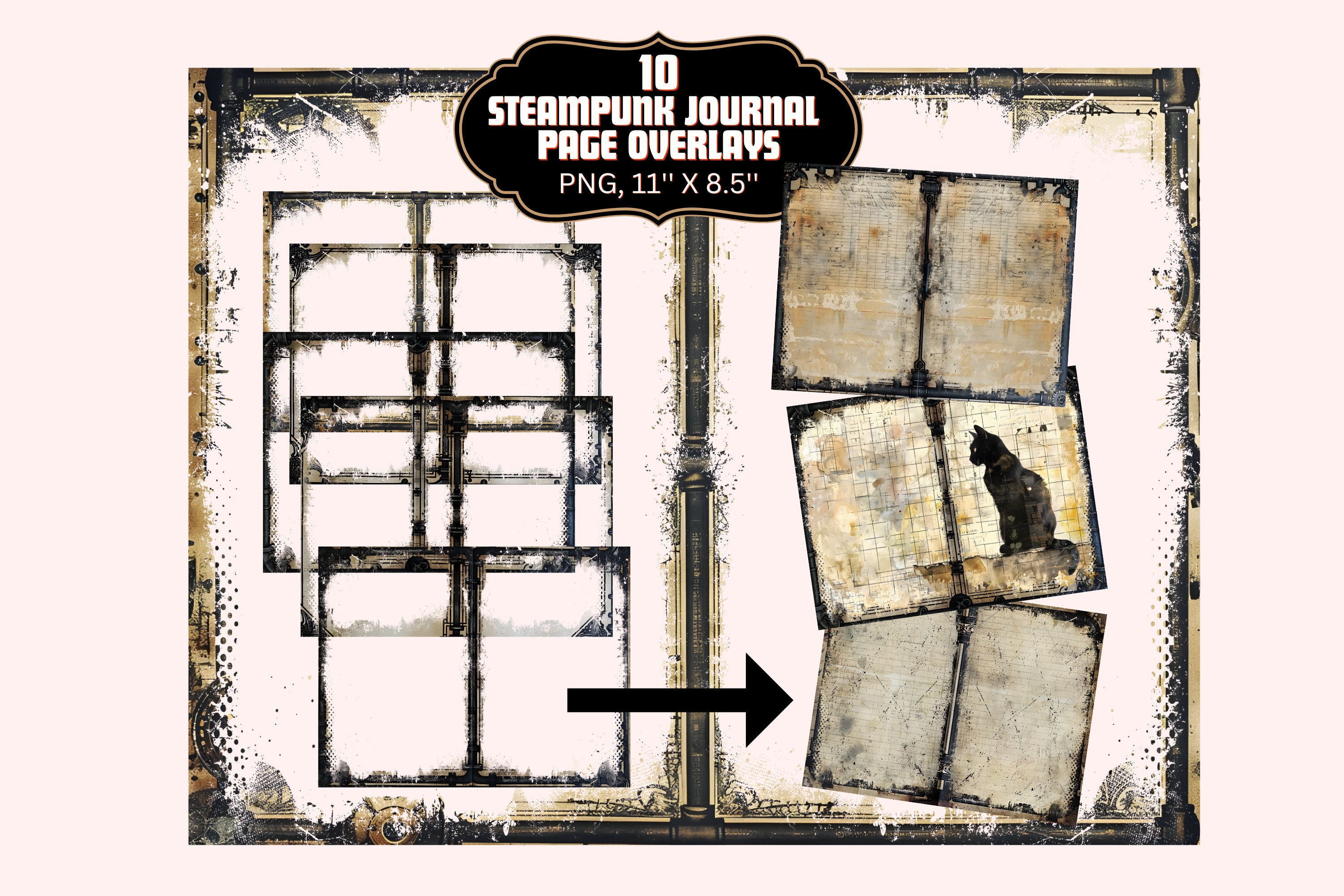 Steampunk Border Junk Journal Overlays Industrial Steampunk Border ...