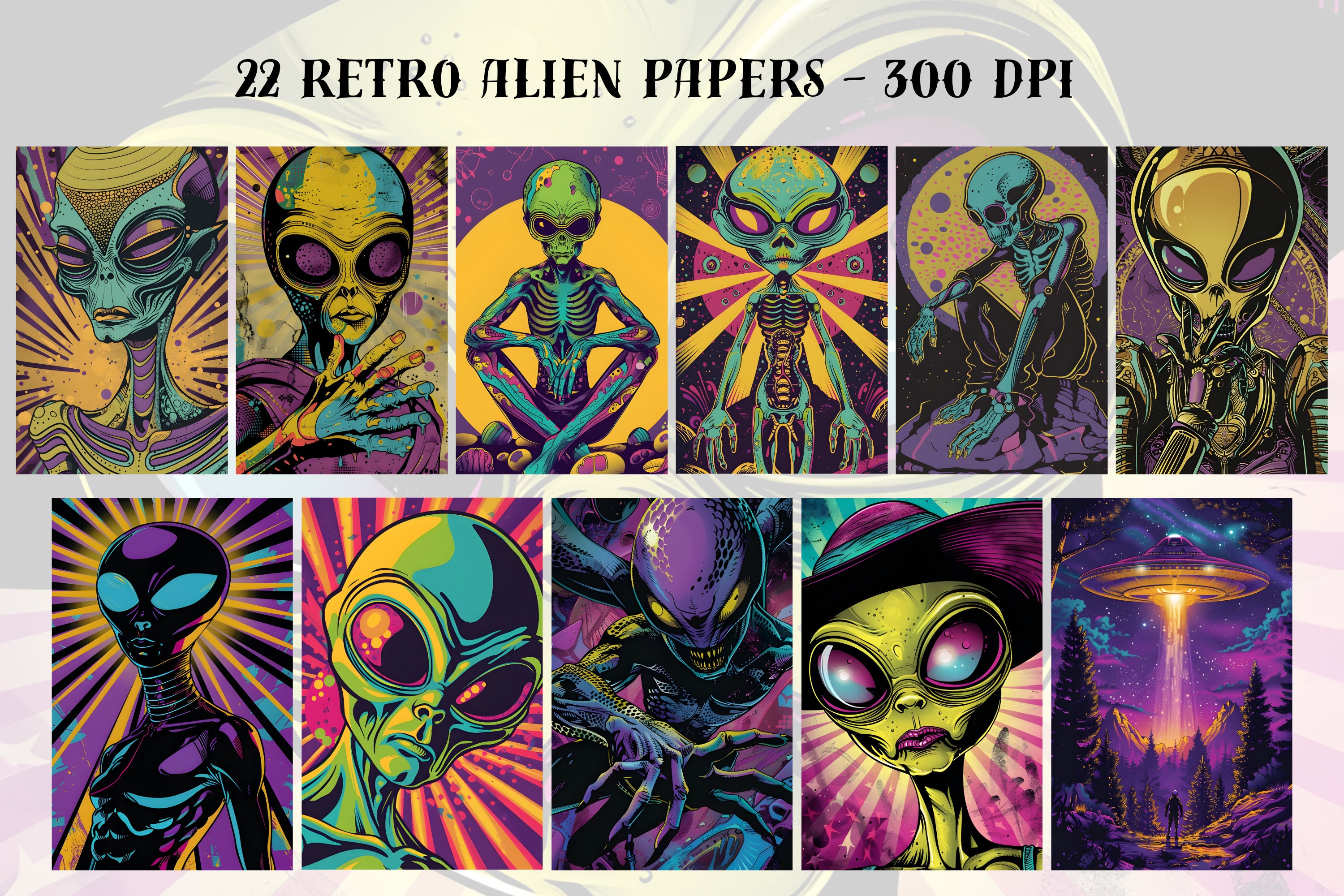 Retro Alien Half Pages Alien ATC Cards Aliens Junk Journal UFO ...