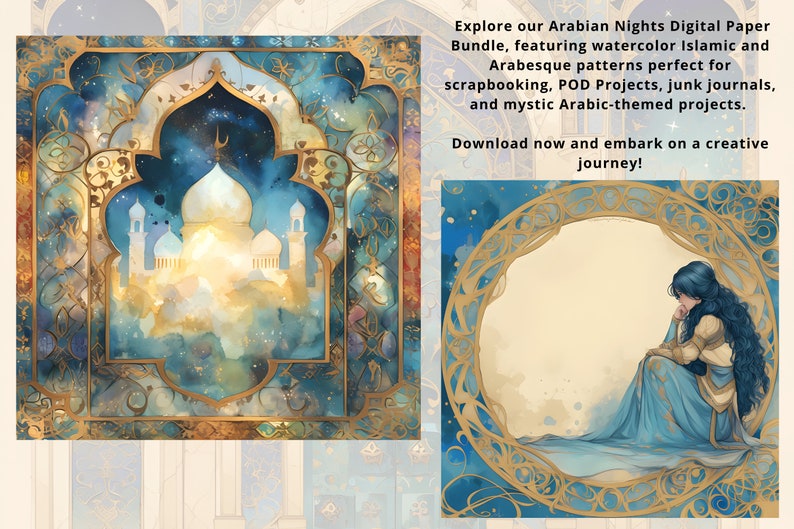 Watercolor Arabian Nights Digital Paper Wall Art Islamic Arabian Junk ...