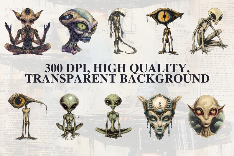 Vintage Alien Clip Art Vintage Aliens Clip Art Alien Digital Art Alien ...