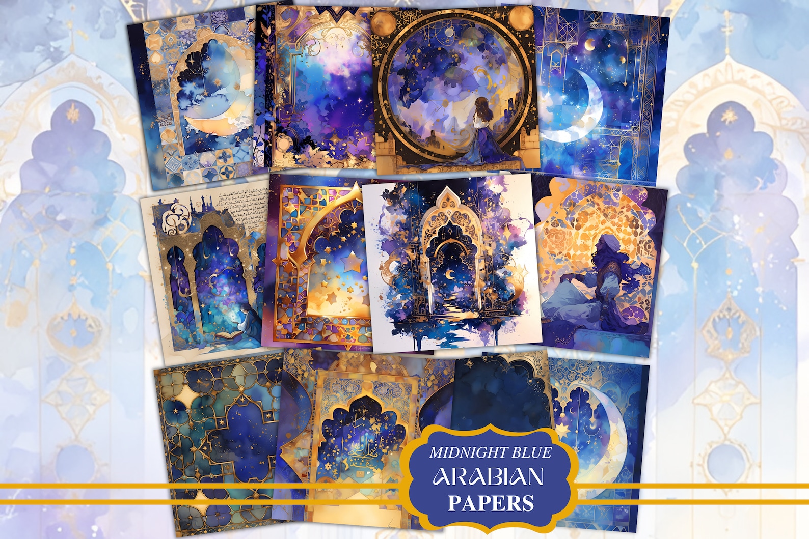 Arabian Nights Digital Paper Watercolor Islamic Arabian Junk Journal ...