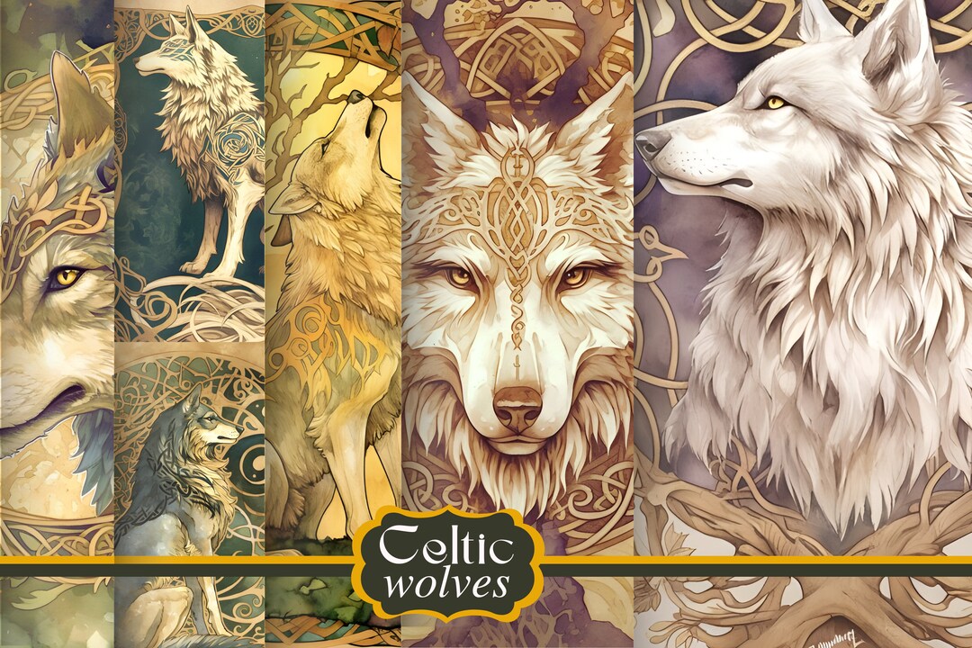 Celtic Wolves Digital Papers Celtic Wolf Printable Paper Bundle Wolf ...