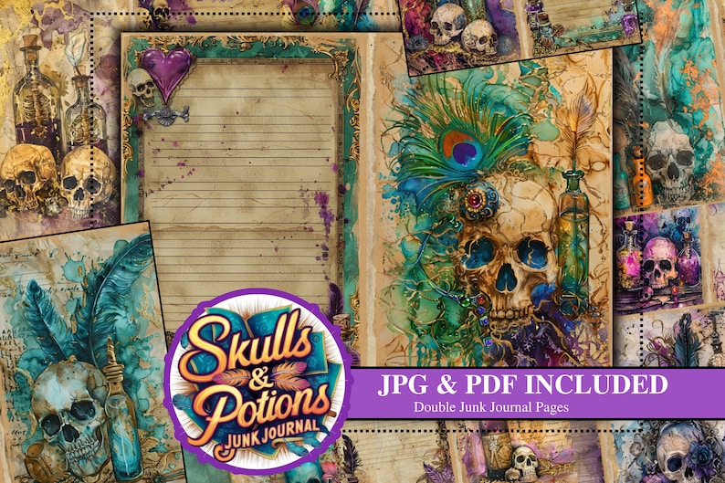 Skulls and Potions Junk Journal Skull Paper Skeleton Journal Kit ...