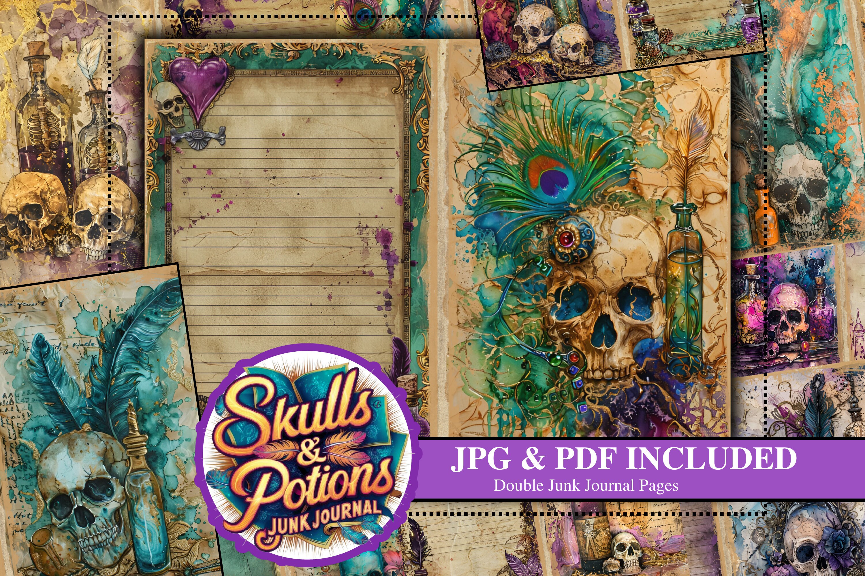 Skulls and Potions Junk Journal Skull Paper Skeleton Journal Kit ...